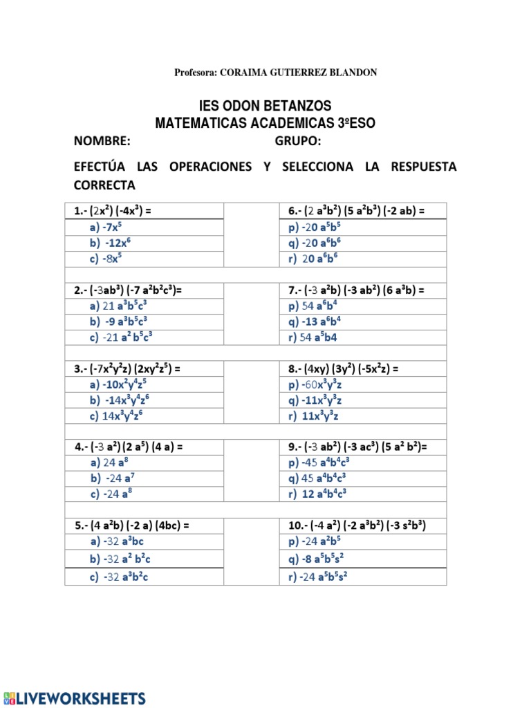 Actividad Liveworksheet | PDF