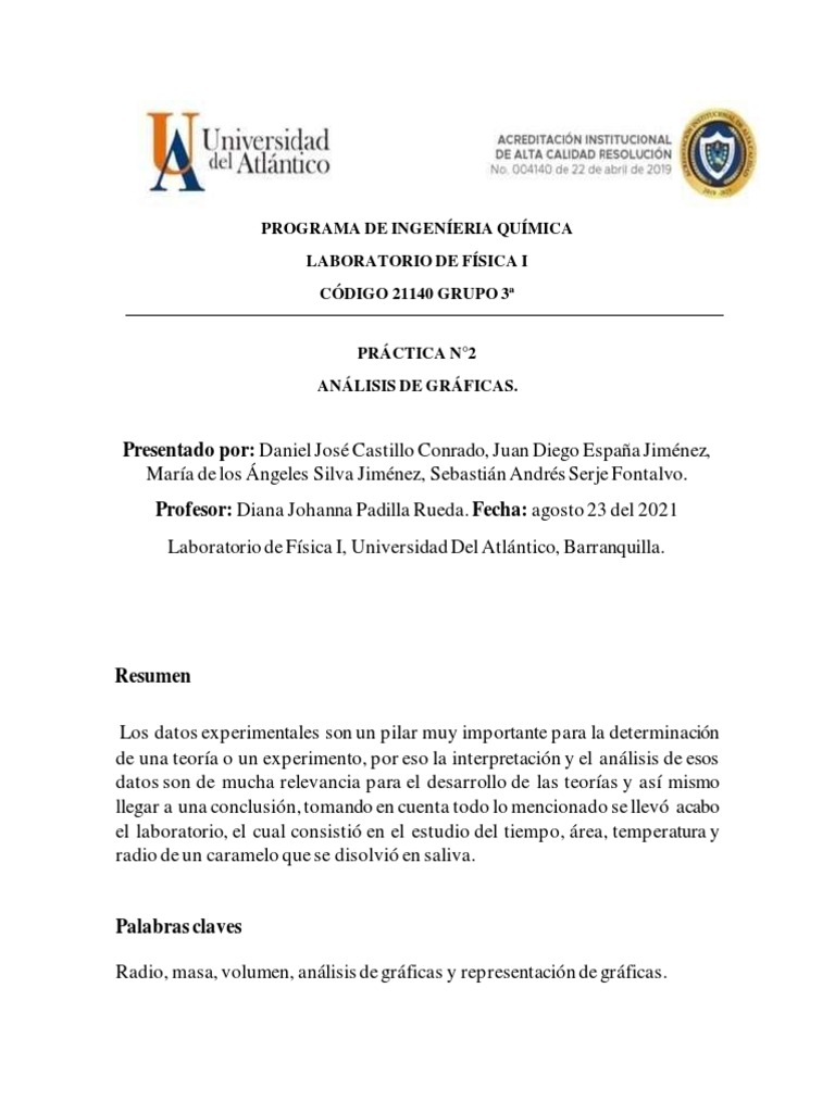 Practica N°3 Analisis de Graficas 1 Grupo 3a PDF | PDF | Masa ...