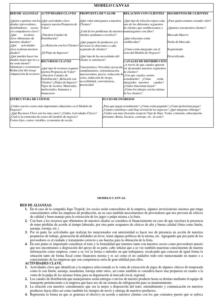 MODELO CANVAS Jugo Tropick | PDF | Cliente | Economias