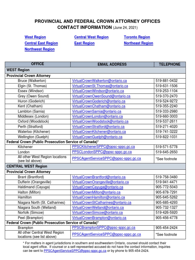 Crown Office Contact | PDF | Practice Of Law | Ontario