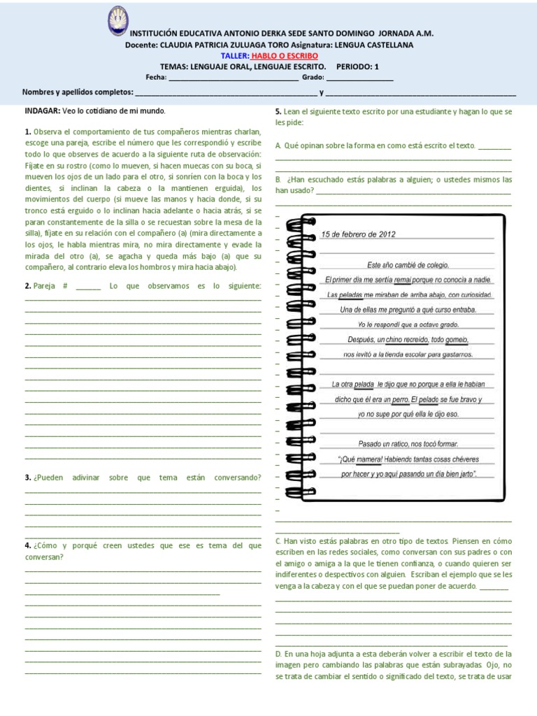Taller Observo y Escribo | PDF
