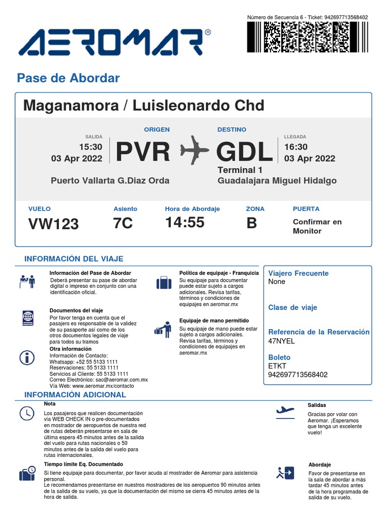 Información del Pase de Abordar Aeromar | PDF | Transporte | Aviación