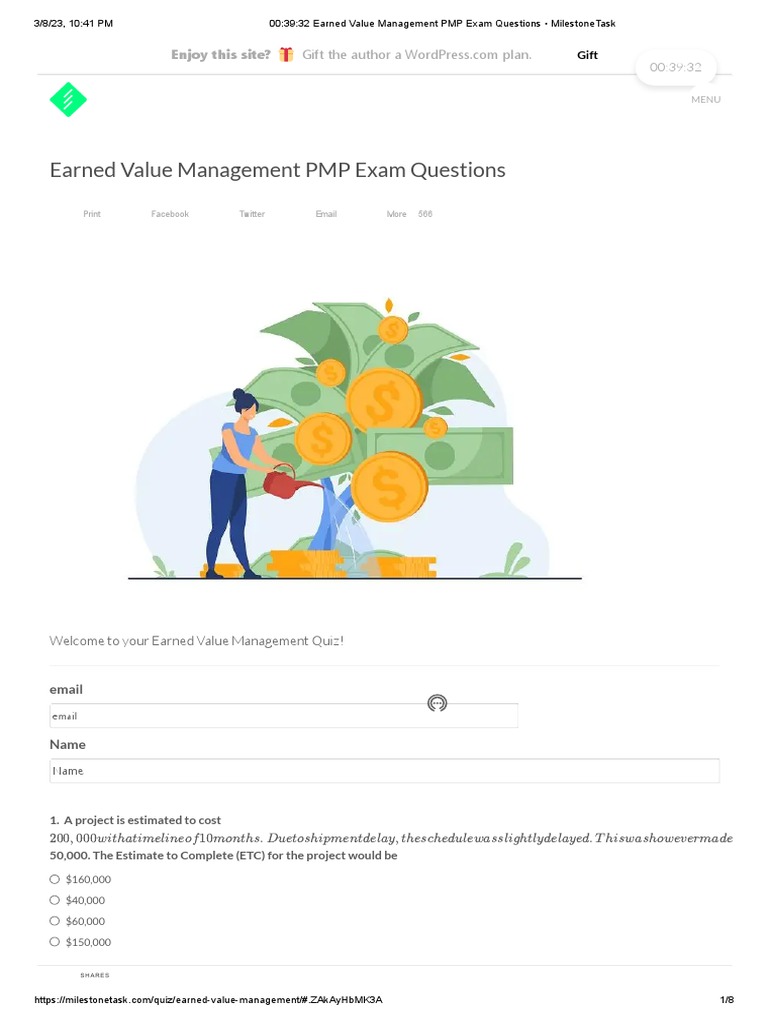 PMP Exam: Earned Value Management Quiz | PDF | Business