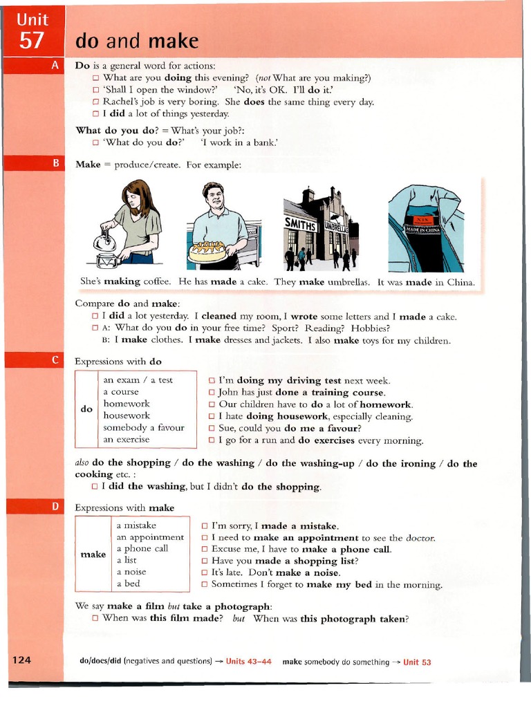 English Grammar in Use (Essential) Unit 57 - Do and Make | PDF