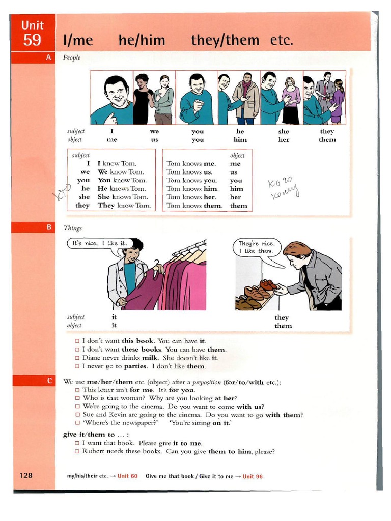 English Grammar in Use (Essential) Unit 59 - Object Pronouns PDF | PDF