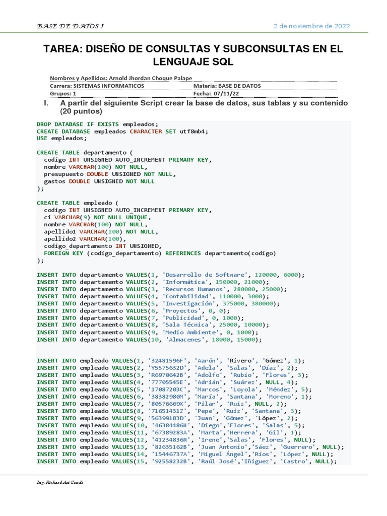 Consultas SQL para Base de Datos Empleados | PDF | SQL | Software de gestión de datos