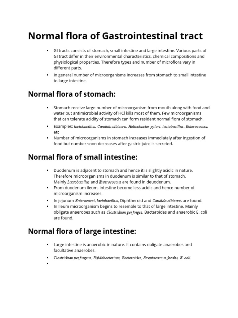 Normal Flora of the Gastrointestinal Tract | PDF | Gastrointestinal ...