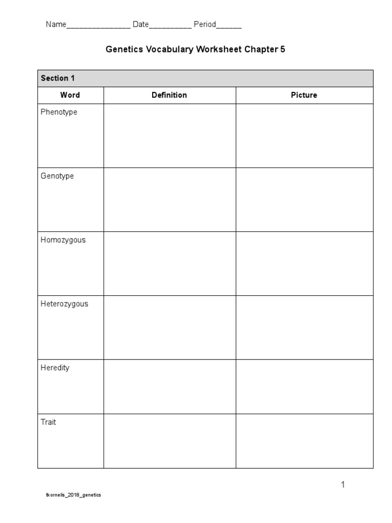 Vocabulary Frame Genetics | PDF | Dominance (Genetics) | Genetics