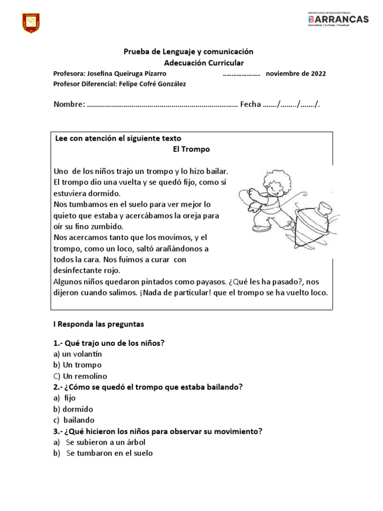 Prueba de Lenguaje y Comunicacion Noviembre | PDF