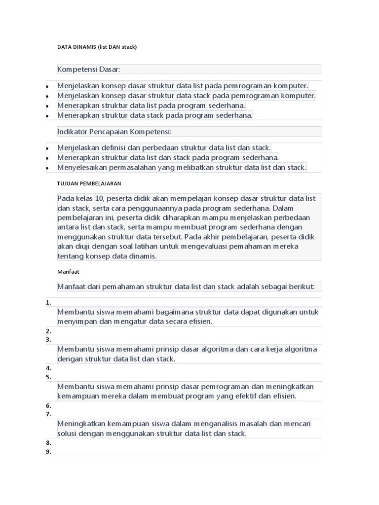 Struktur Data List dan Stack pada Pemrograman | PDF