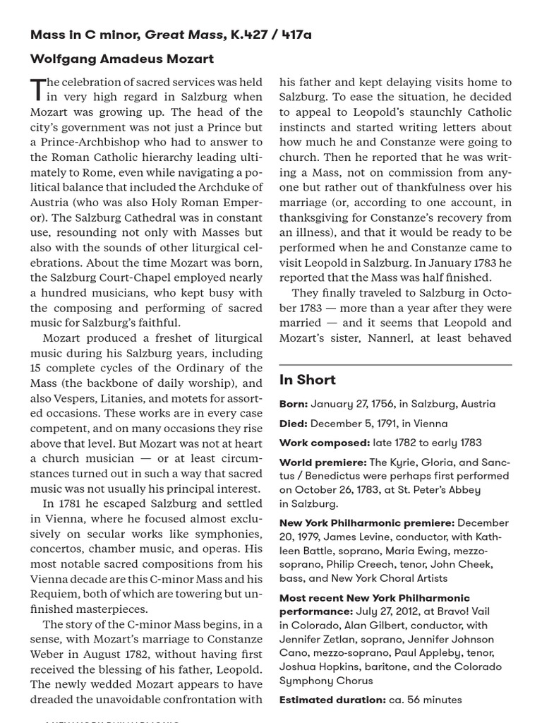 Mozart Mass in C Minor Great | PDF | Classical Music | Mass (Liturgy)