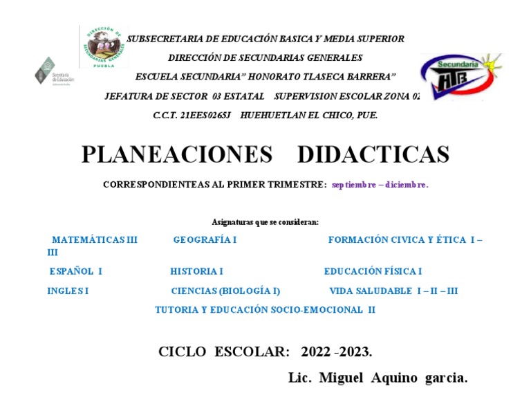 Portada Planeacion Didactica 2022-2023 HONORATO IMPRIMIR | PDF