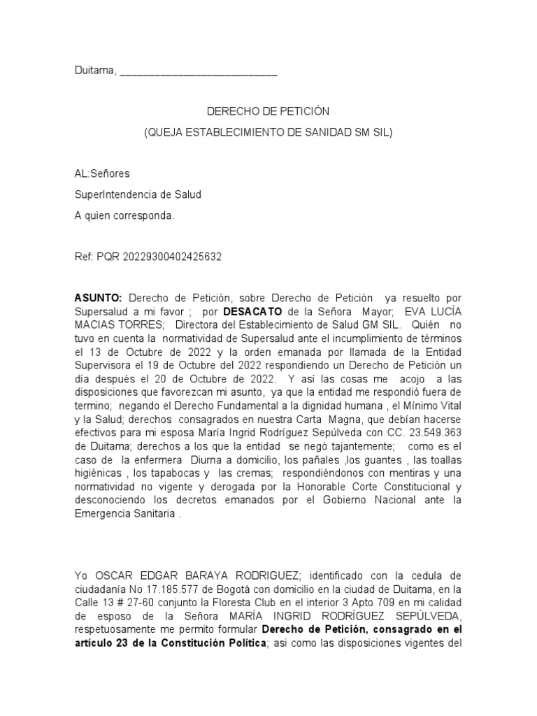 Desacato Derecho de Petición | PDF | Derecho Constitucional | Diabetes