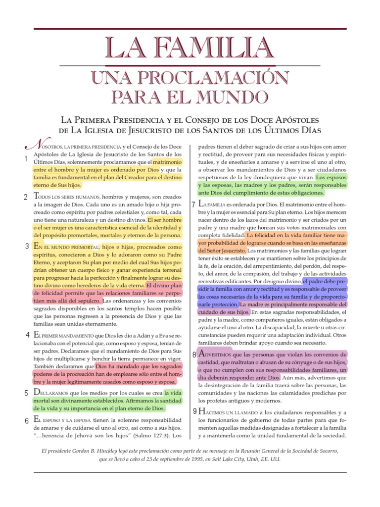 La Familia Una Proclamacion para El Mundo Principios | PDF | Divinidad | Matrimonio