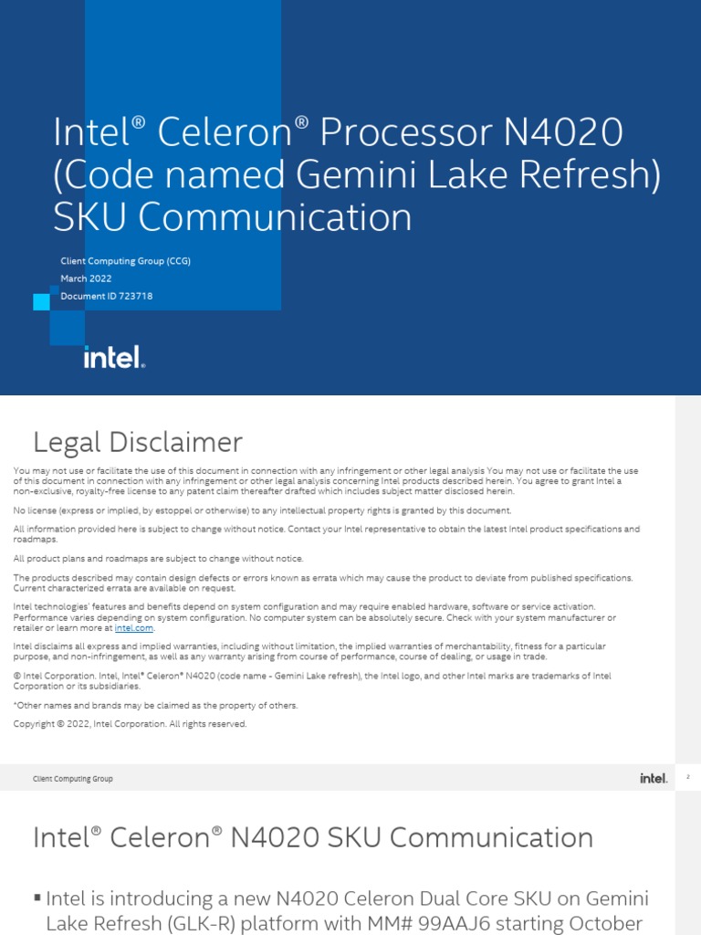 Intel Celeron Processor N4020 Communication | PDF | Intel | License
