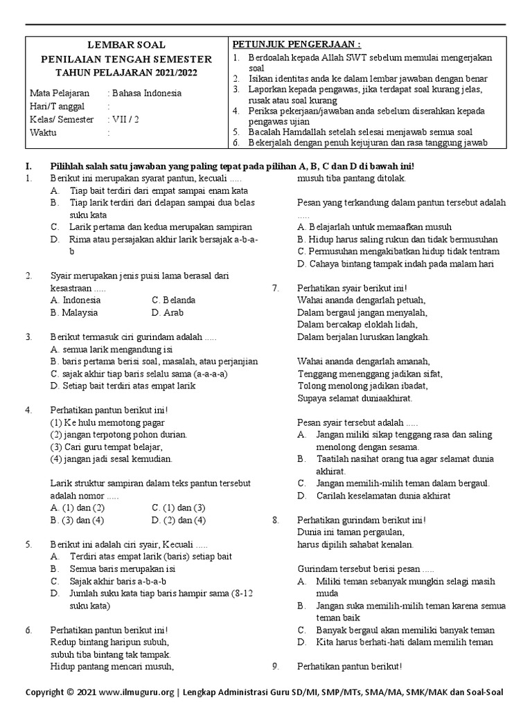 PTS II Bhs Indonesia VII | PDF
