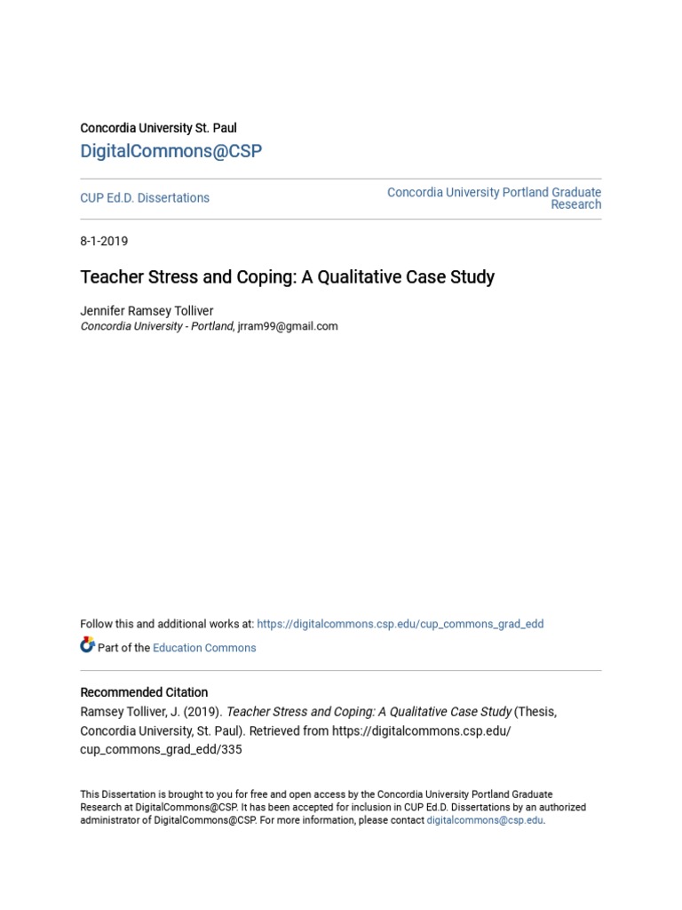 Teacher Stress and Coping - A Qualitative Case Study PDF | PDF ...