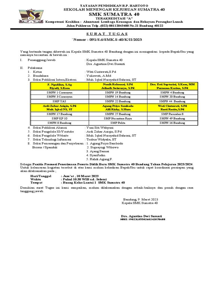 Surat Tugas Promosi PPDB 2023-2024 | PDF