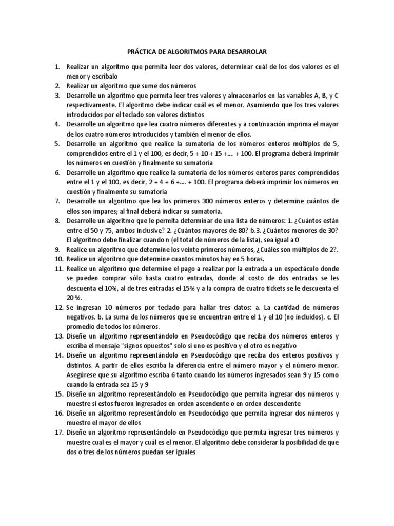 Práctica de Algoritmos para Desarrolar | PDF | Matriz (Matemáticas) | Algoritmos