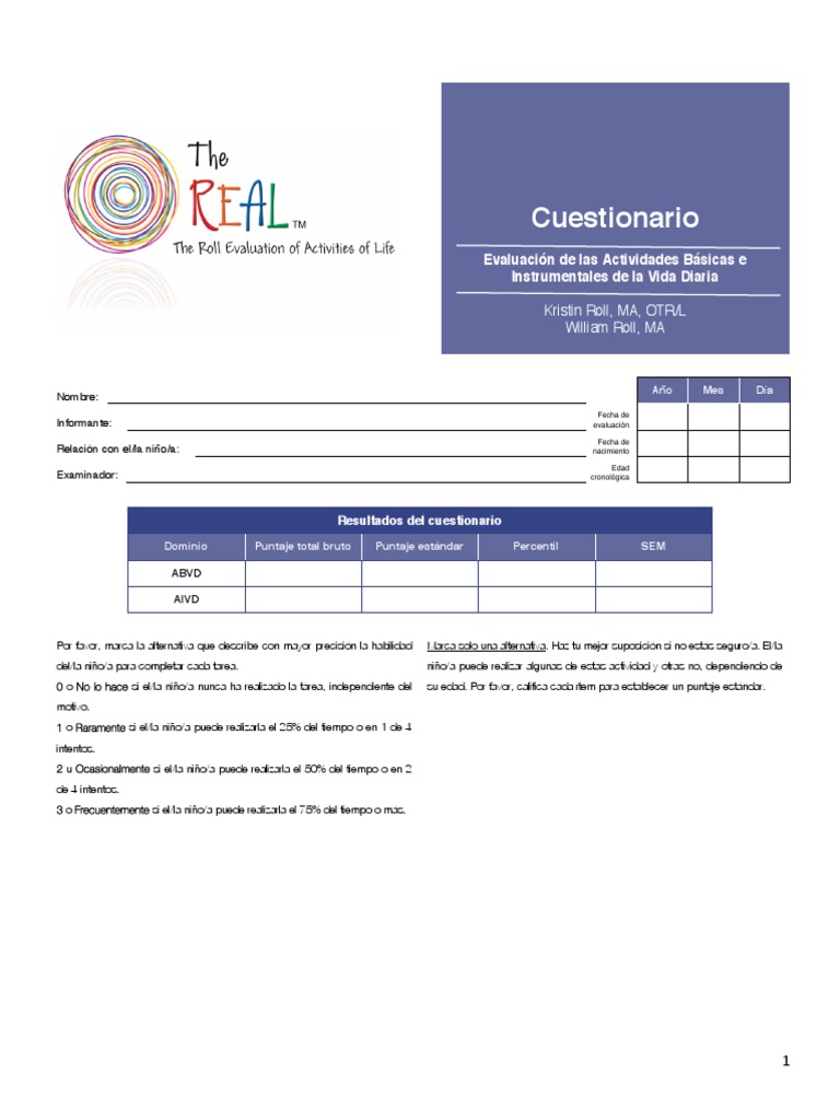 REAL The Roll Evaluation of Activities of Life | PDF | Cocina | Dinero