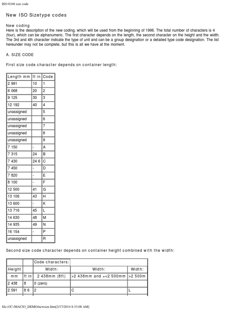 Iso Container Size Code | PDF