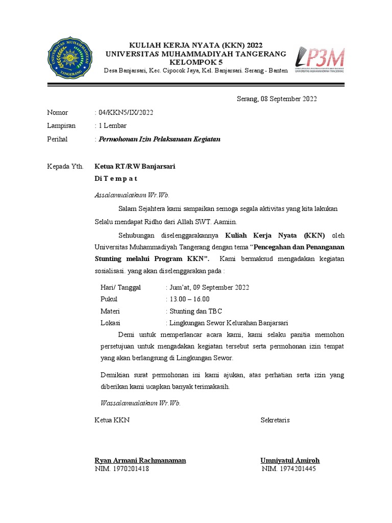 Surat permohonan izin kegiatan.docx | PDF