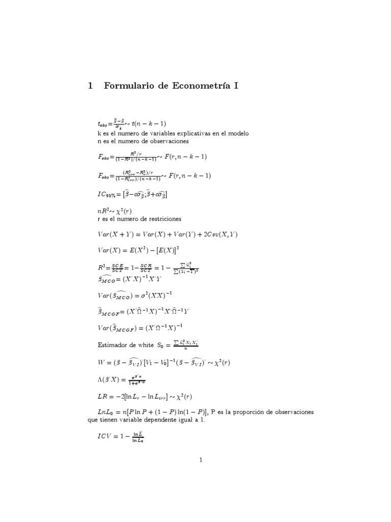 Formulario Econometria | PDF