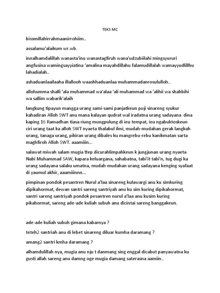 Teks MC Kulsub | PDF
