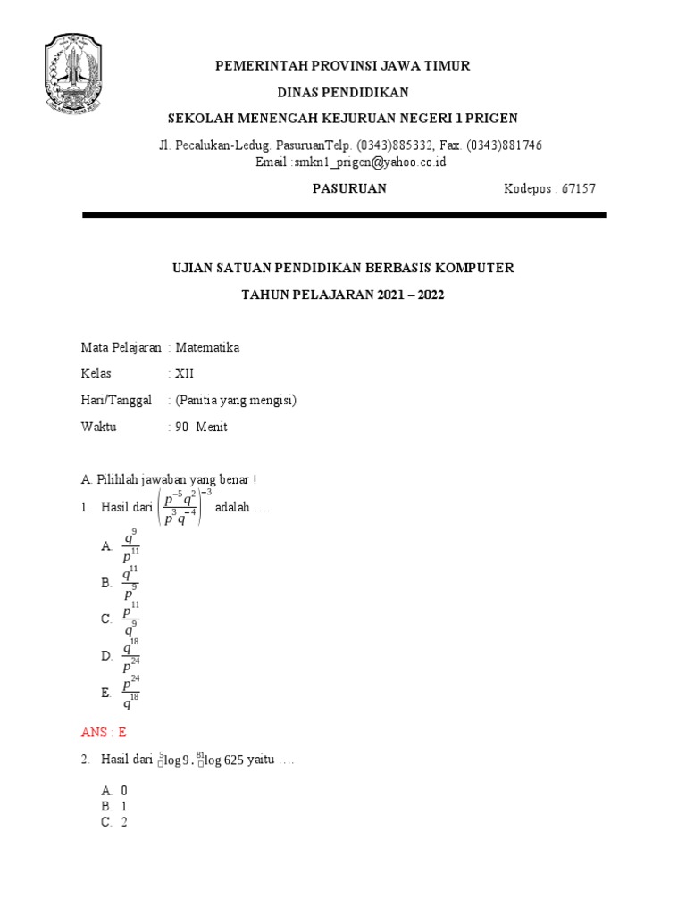 Soal Uspbk Kelas Xii 2021-2022 | PDF