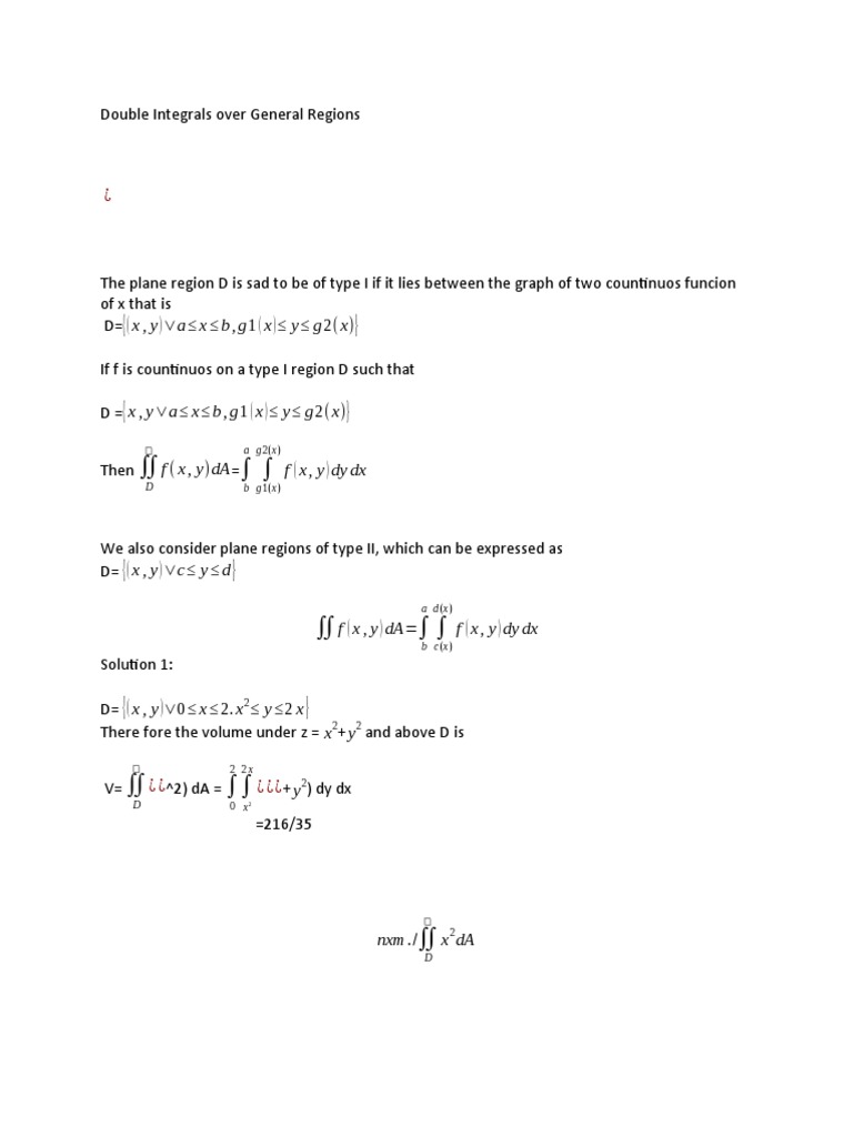 Double Integrals Over General Regions | PDF