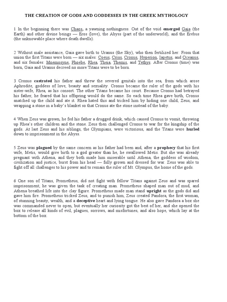 The Creation of Gods and Goddesses in The Greek My | PDF | Mythology ...