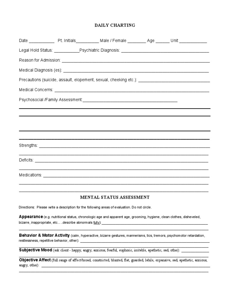 Mental Status Assessment Form | PDF | Cognitive Psychology | Mental Health