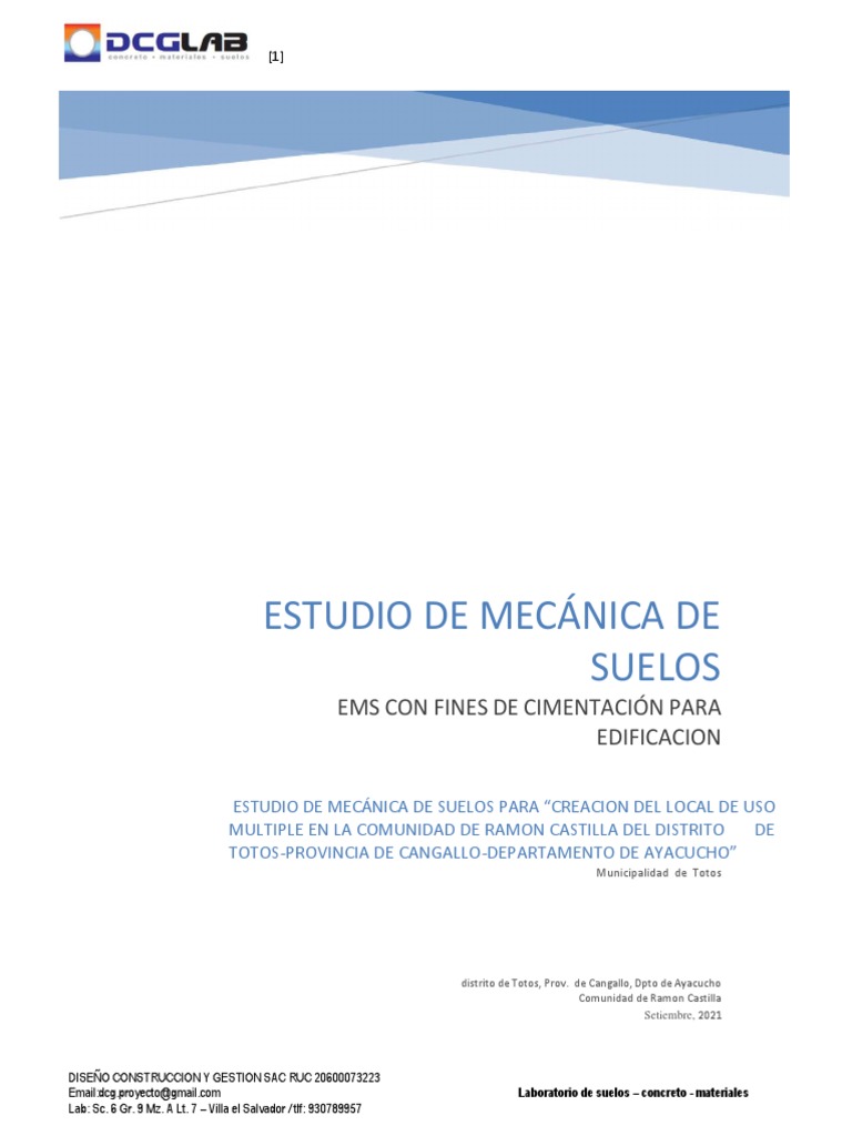 Estudio de Mecanica de Suelos Ramon Castilla | PDF | Fundación (Ingeniería) | Hormigón
