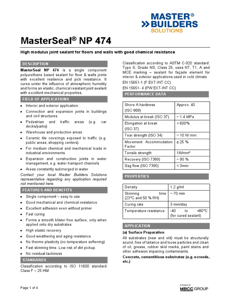 Masterseal - NP 474 - Tds | PDF | Concrete | Materials