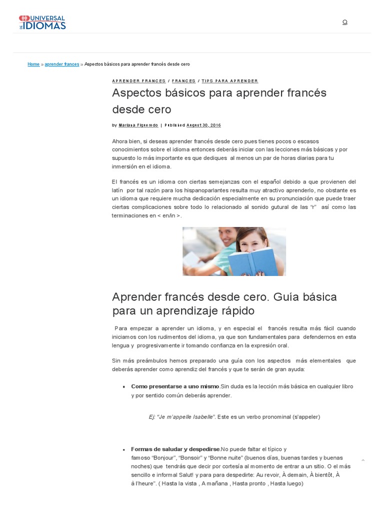 Aprender Francés Desde Cero. Guía Básica para Un Aprendizaje Rápido ...