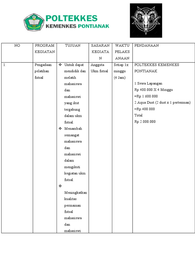 Program Kerja Ukm Futsal | PDF