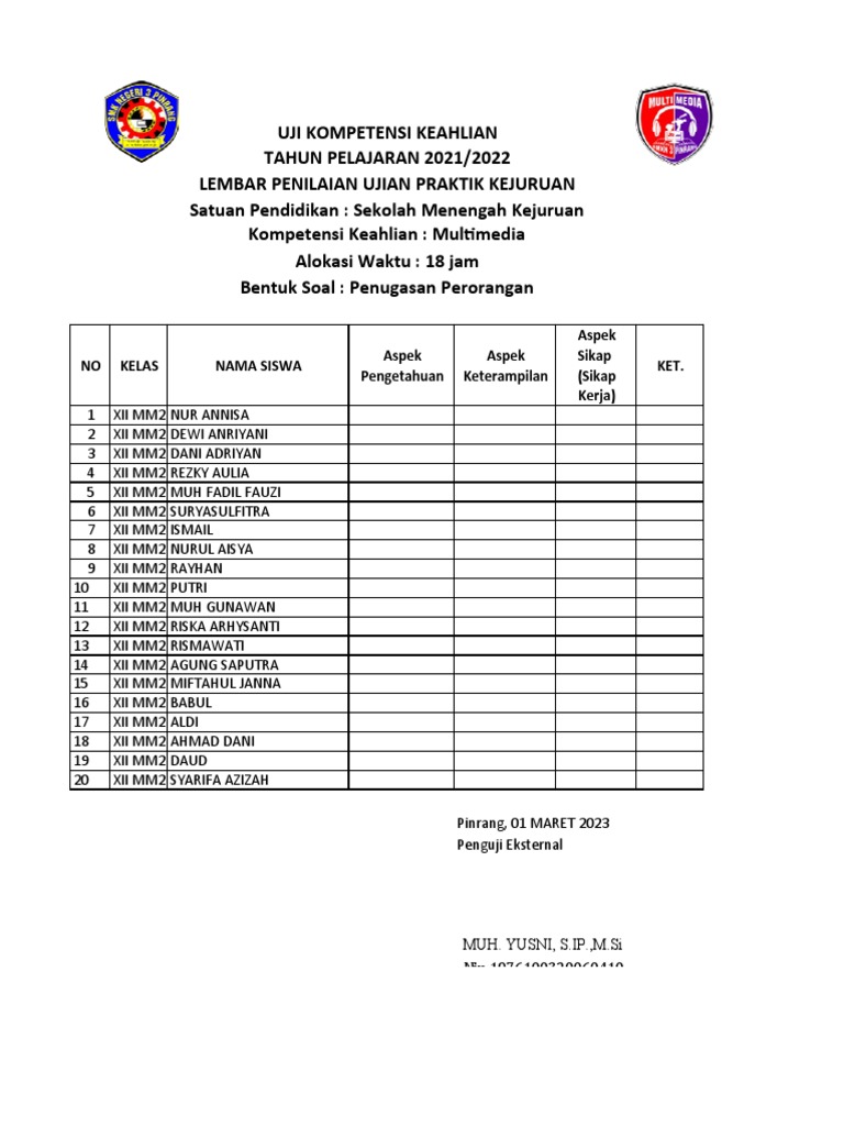Nilai UKK MULTIMEDIA 2023 | PDF