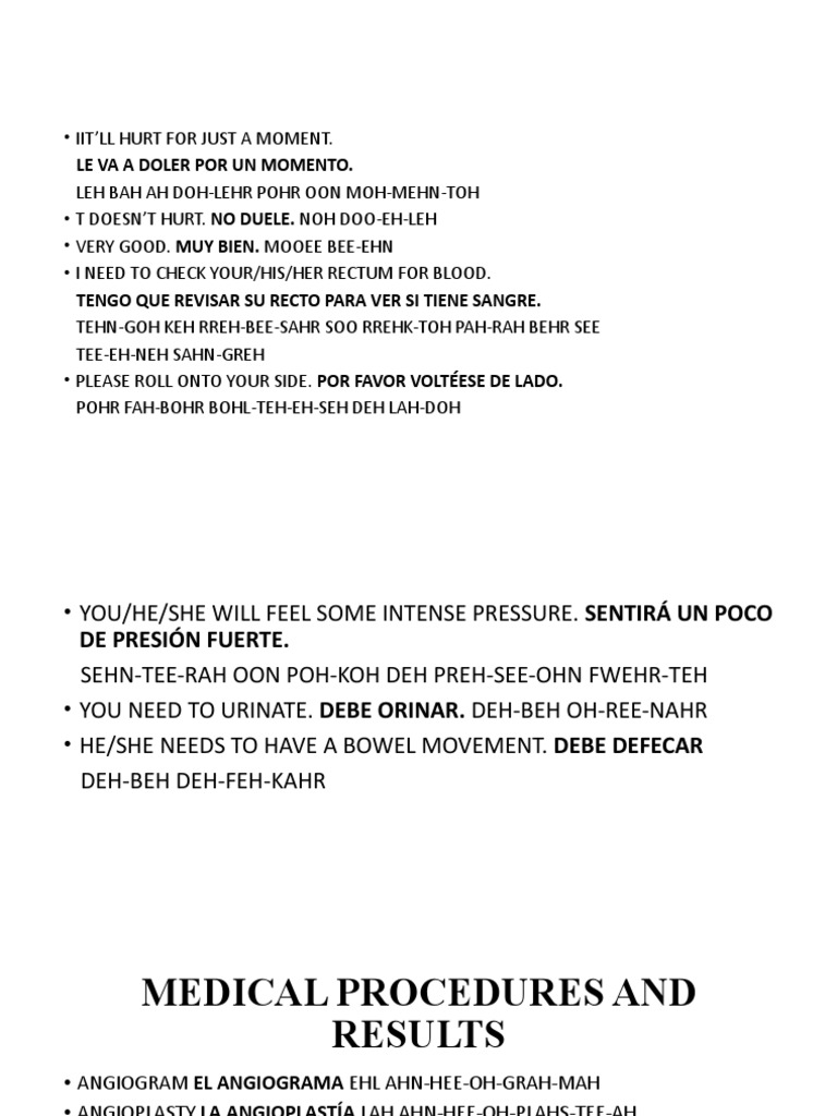 Medical Spanish Examples | PDF