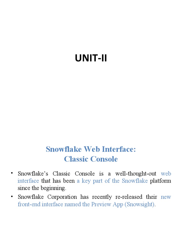 Snowflake UNIT II | PDF | Databases | Computer Network