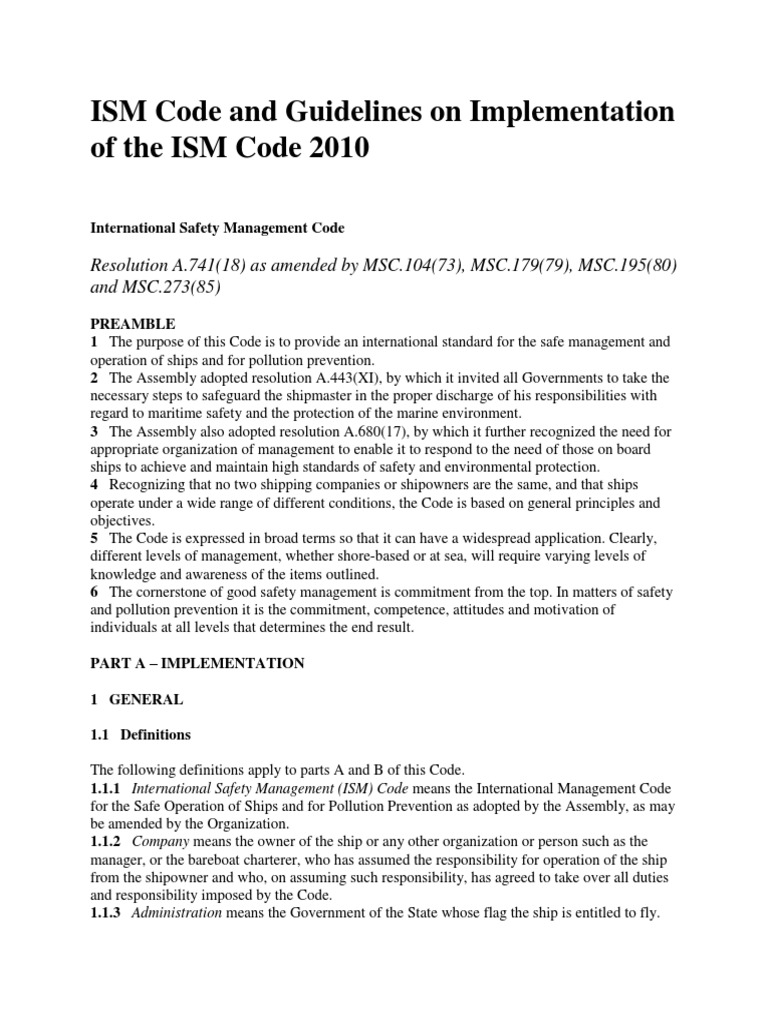 ISM Code and Guidelines On Implementation of The ISM Code 2010 | PDF | Safety | Authentication
