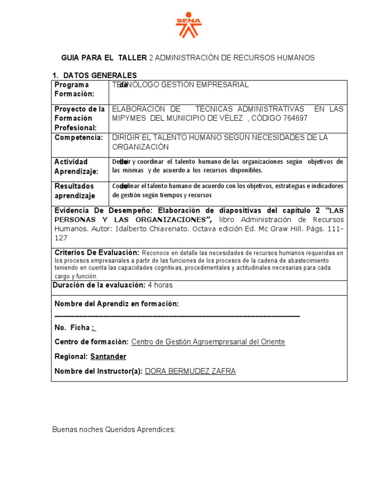 Taller 2 Aa 12 | PDF | Gestión de recursos humanos | Aprendizaje