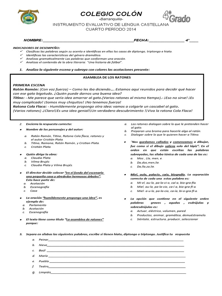 Examen Final IV Período 4 2014 | PDF | Lingüística | Fonética
