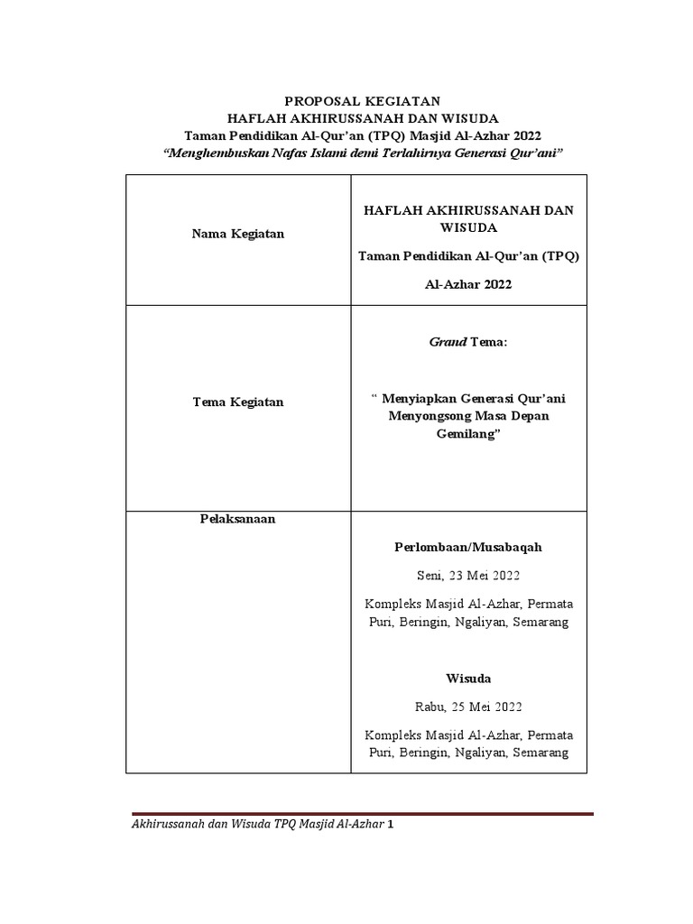 Proposal TPQ Wisuda 2022 | PDF