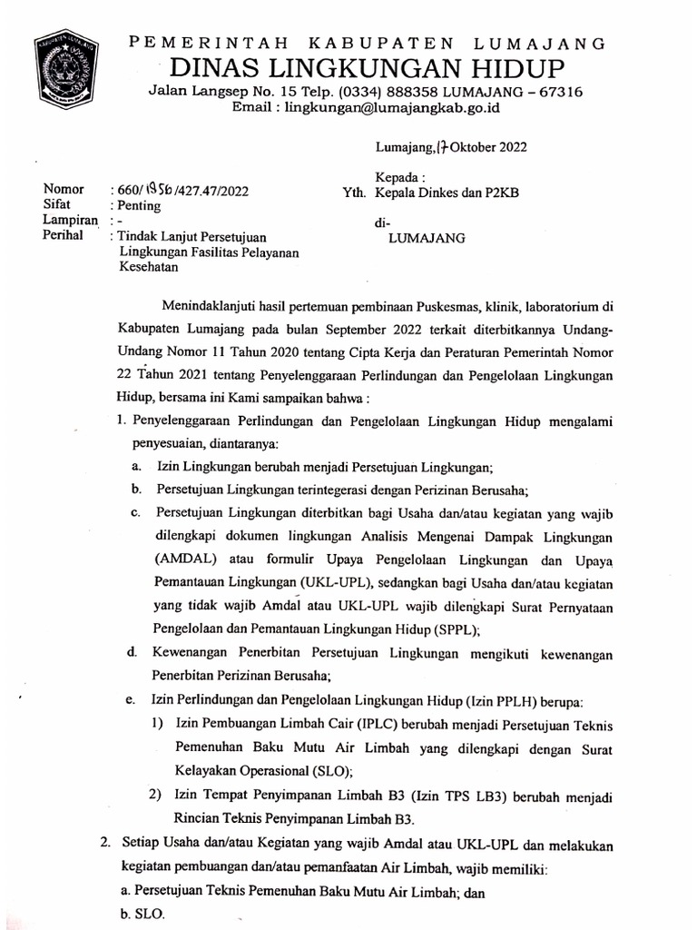 Tindak Lanjut Persetujuan Lingkungan | PDF