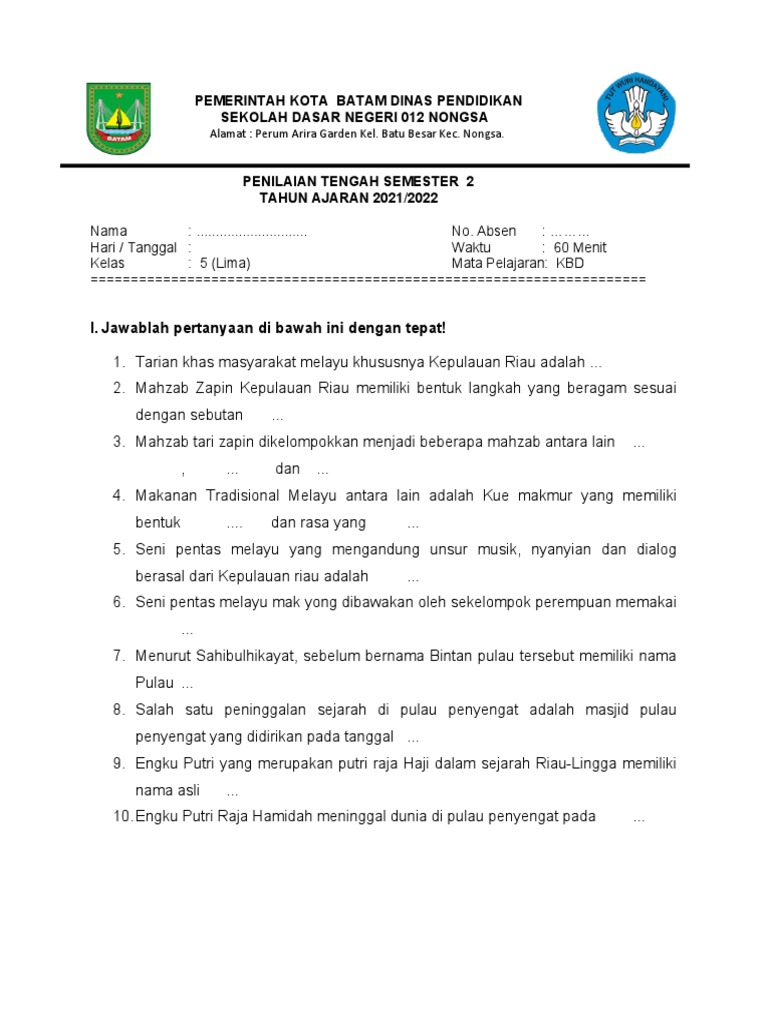 Soal Ulangan KBD Ii | PDF