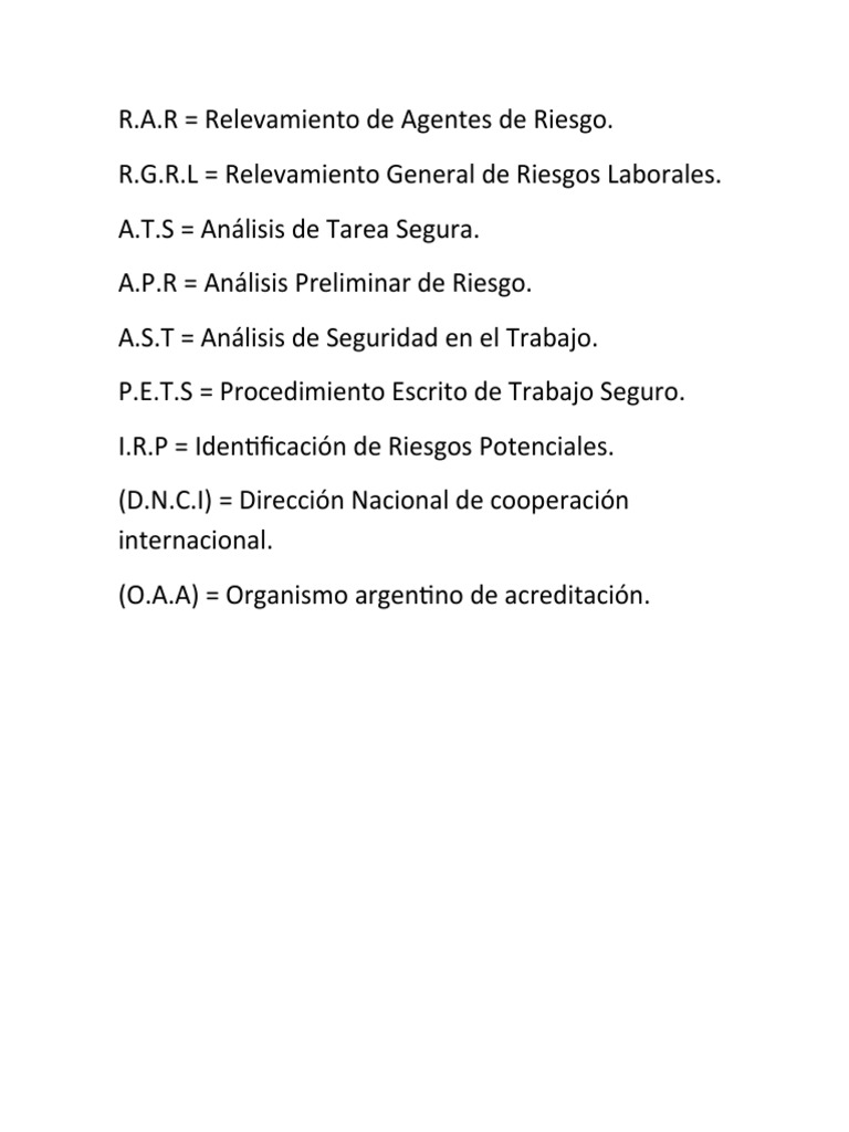Abreviaturas clave relacionadas con la gestión de riesgos laborales y ...