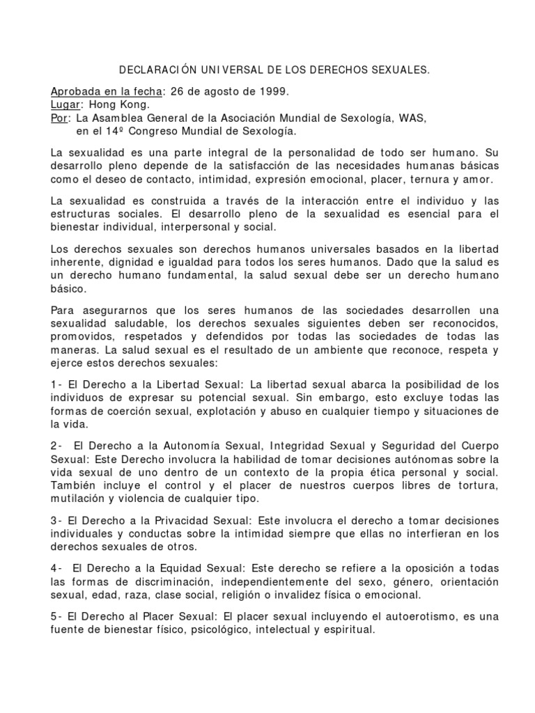 Declaración Universal Derechos Sexuales Pdf Sexualidad La