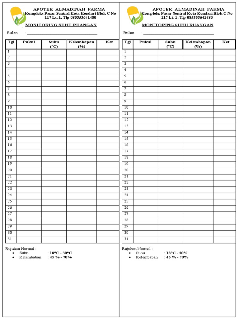 Form Monitoring Suhu Ruangan | PDF