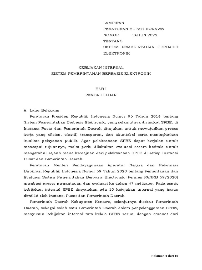 Contoh Lampiran Kebijakan Internal SPBE Dalam Keputusan | PDF