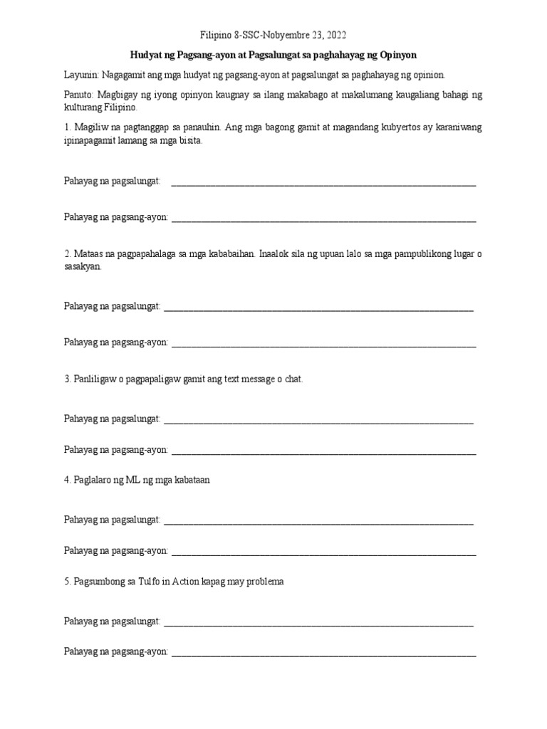 Filipino 8-Hudyat Sa Pagsalungat at Pagsang-Ayon | PDF